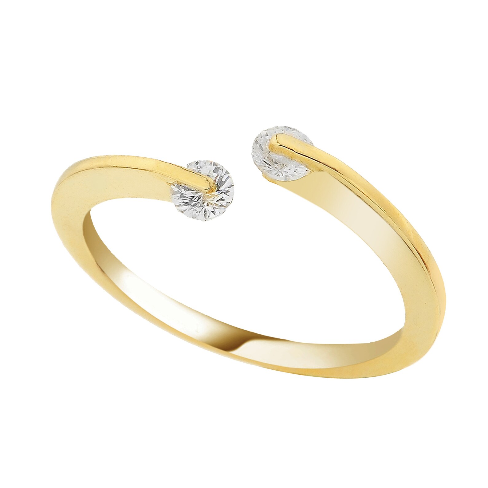 14K Real Solid Gold Open Ring for Women, CZ Open Ring , Minimalist Ring ...