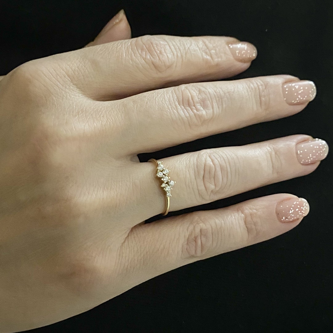 14K Real Solid Gold Cluster Ring for Women ,14K Gold Stackable Ring ...