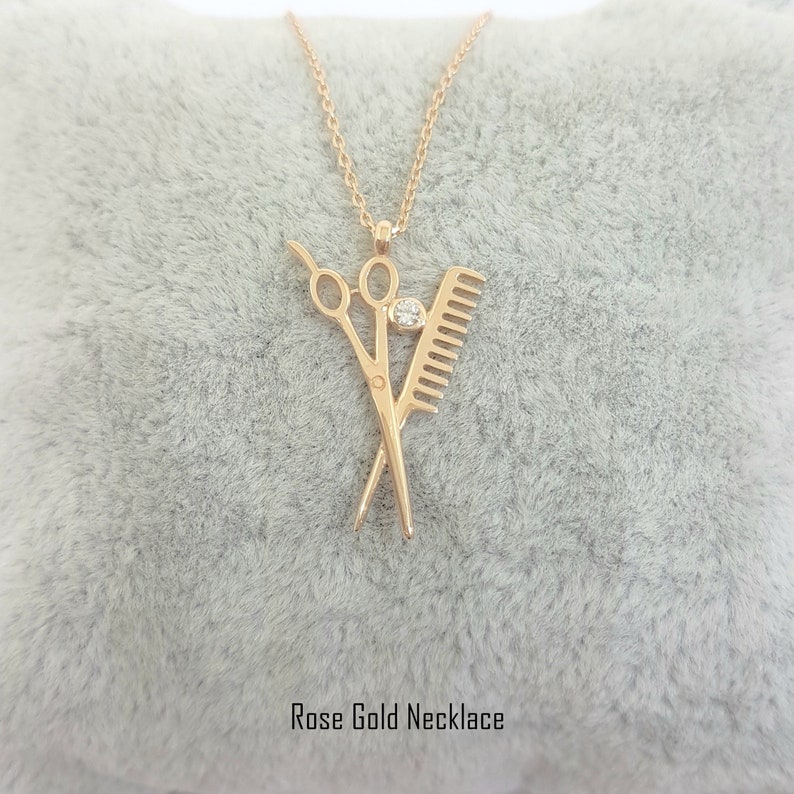 14K Real Solid Gold Scissors and Comb Pendant Necklace Hair - Etsy