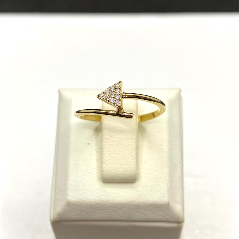 14K Solid Gold CZ Triangle Ring, Minimalist Stacking Band ,geometric ...