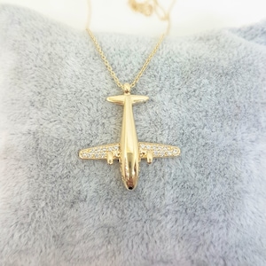 14K Real Solid Gold Airplane Plane Jet Fighter Aircraft Pendant ...