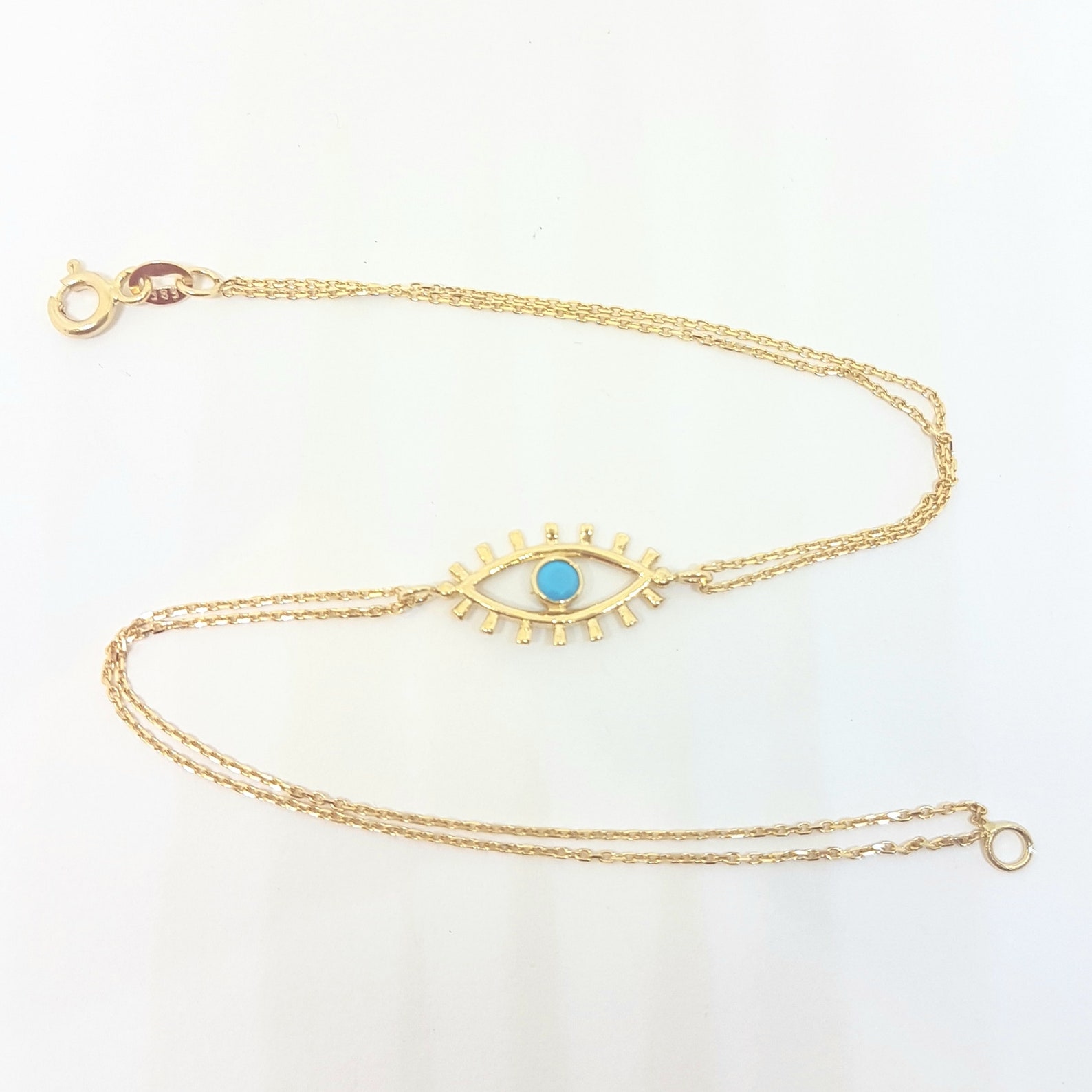 14K Real Solid Gold Turquoise Evil Eye Bracelet December - Etsy 14K Real Solid Gold Turquoise Evil Eye Bracelet December - Etsy