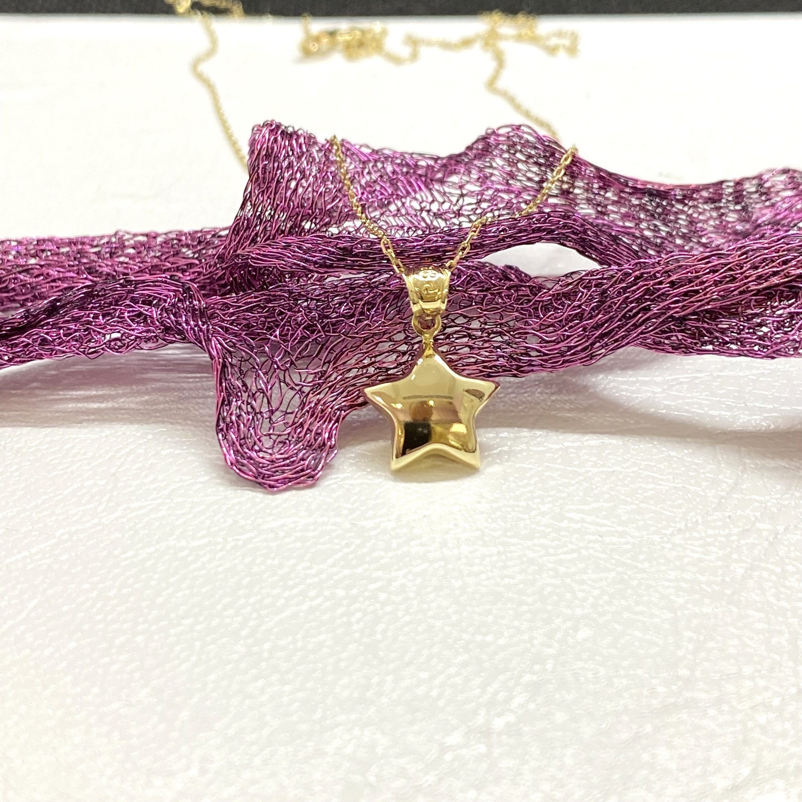 14K Real Solid Gold Puff Star Necklace for Women , Best Birthday Gift ...