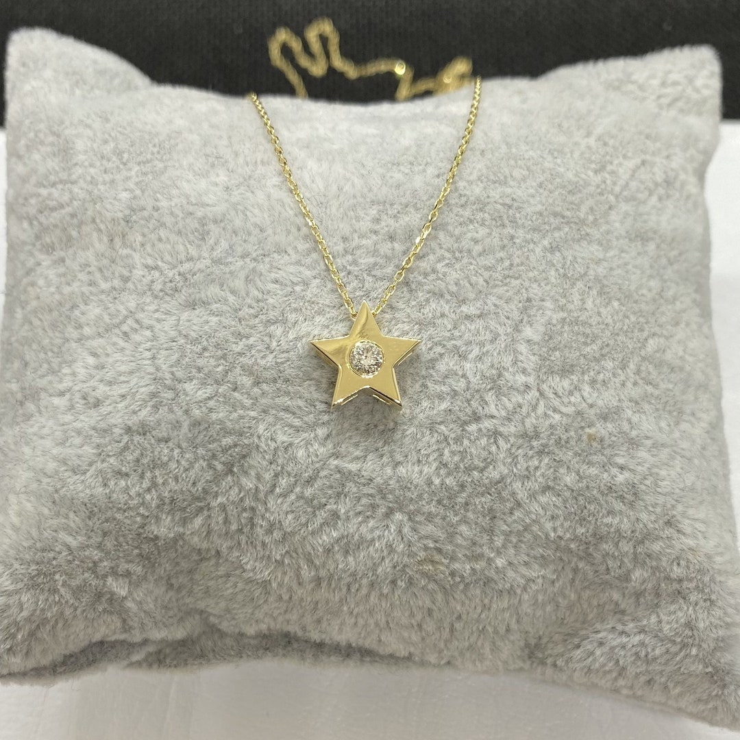 14K Real Solid Gold Diamond Star Necklace for Women , Diamond Star ...