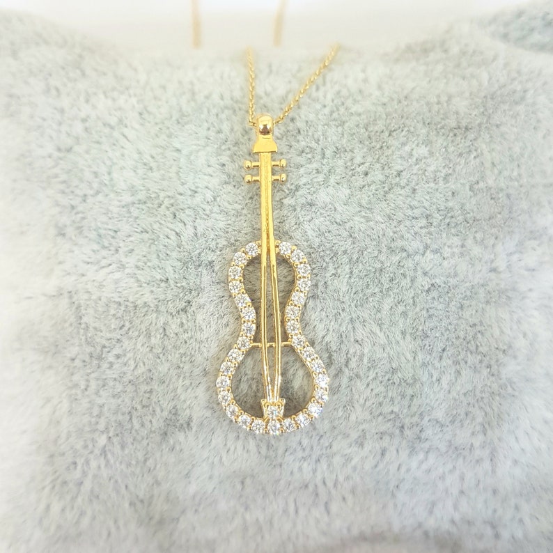 14K Real Solid Gold Violin Bass Guitar Necklace for Women - Etsy