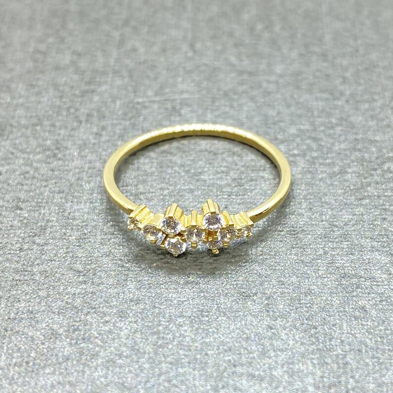 14K Real Solid Gold Cluster Ring for Women 14K Gold Stackable - Etsy