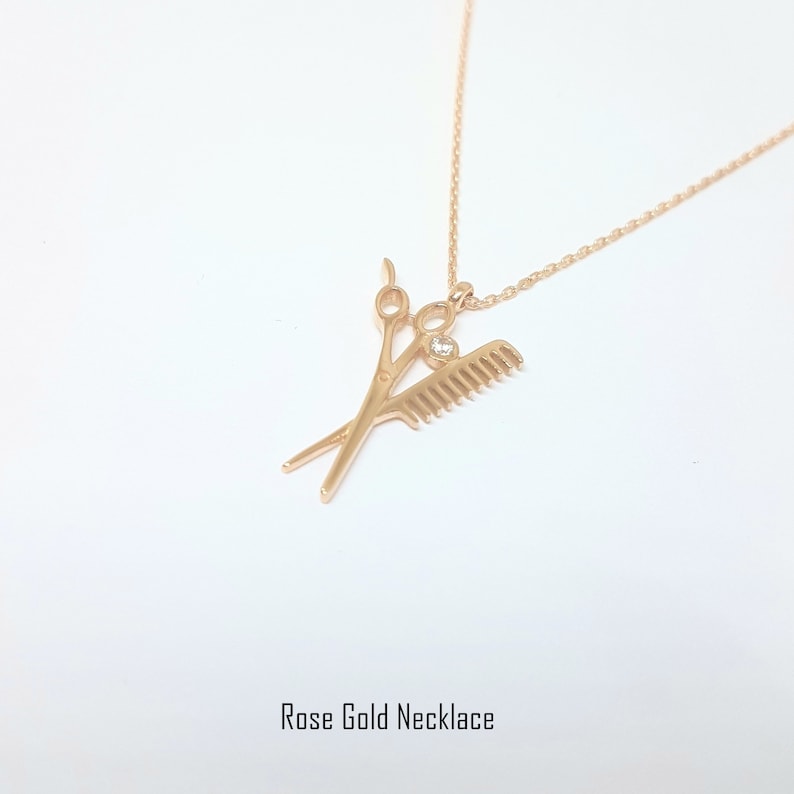 14K Real Solid Gold Scissors and Comb Pendant Necklace Hair - Etsy