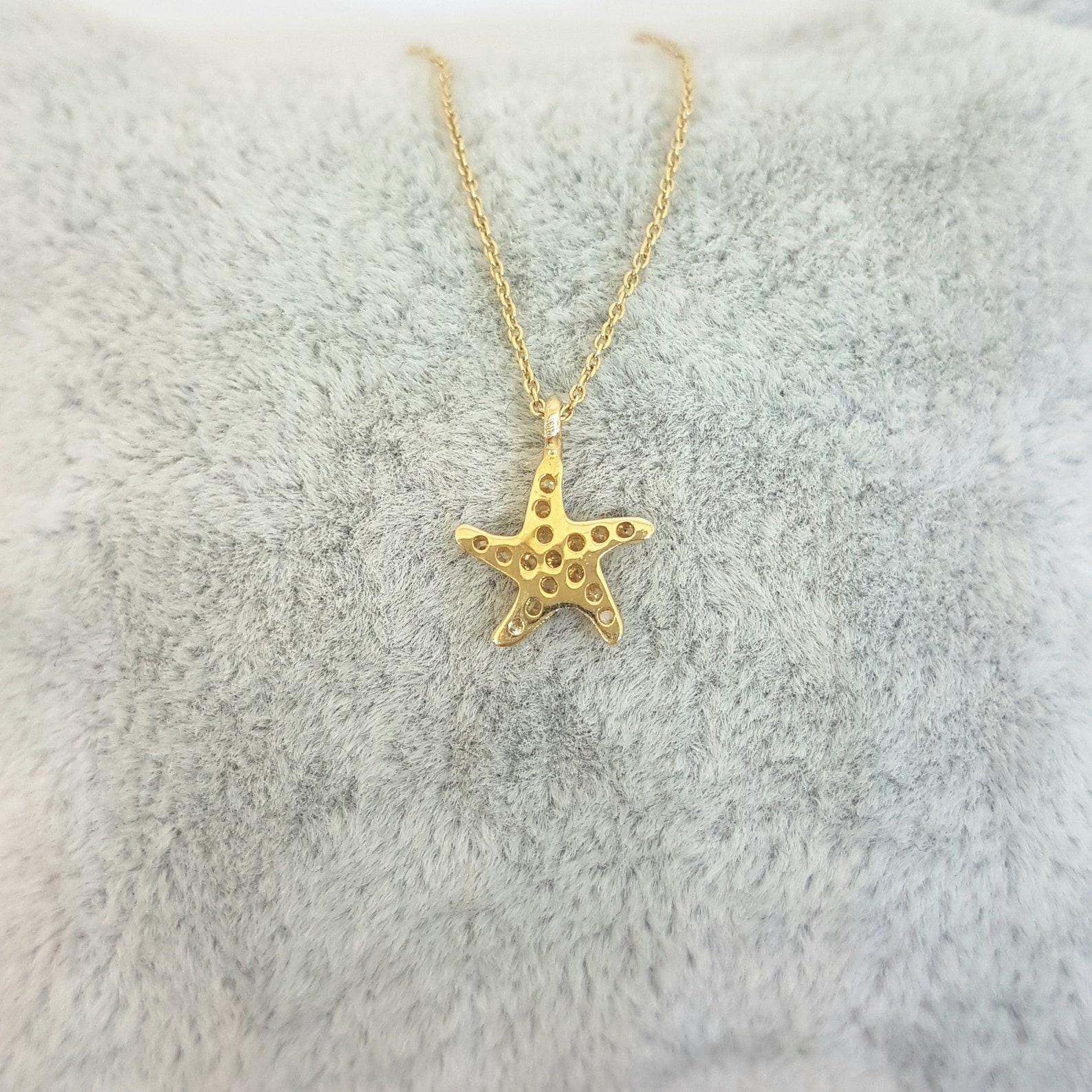 14K Real Solid Gold Starfish Pendant Necklace for Women Gift | Etsy