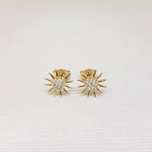 14K Real Solid Gold Sun Stud Earrings for Women , Sun Earrings Studs ...