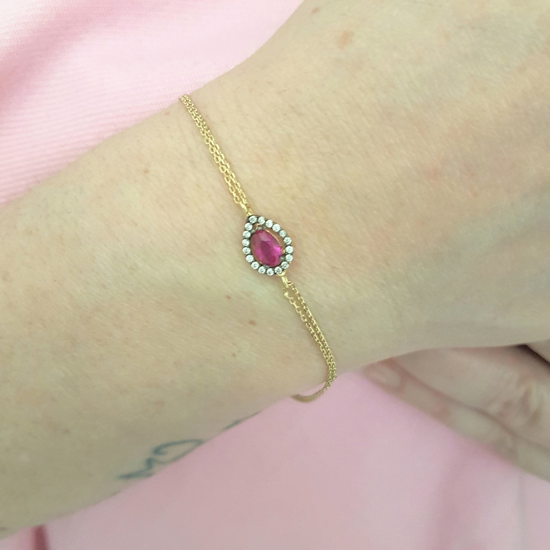 14K Real Solid Gold Ruby Bracelet for Women , Gift for Her , Dainty ...