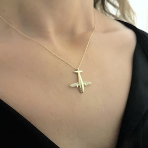 14K Real Solid Gold Airplane Plane Jet Fighter Aircraft Pendant ...
