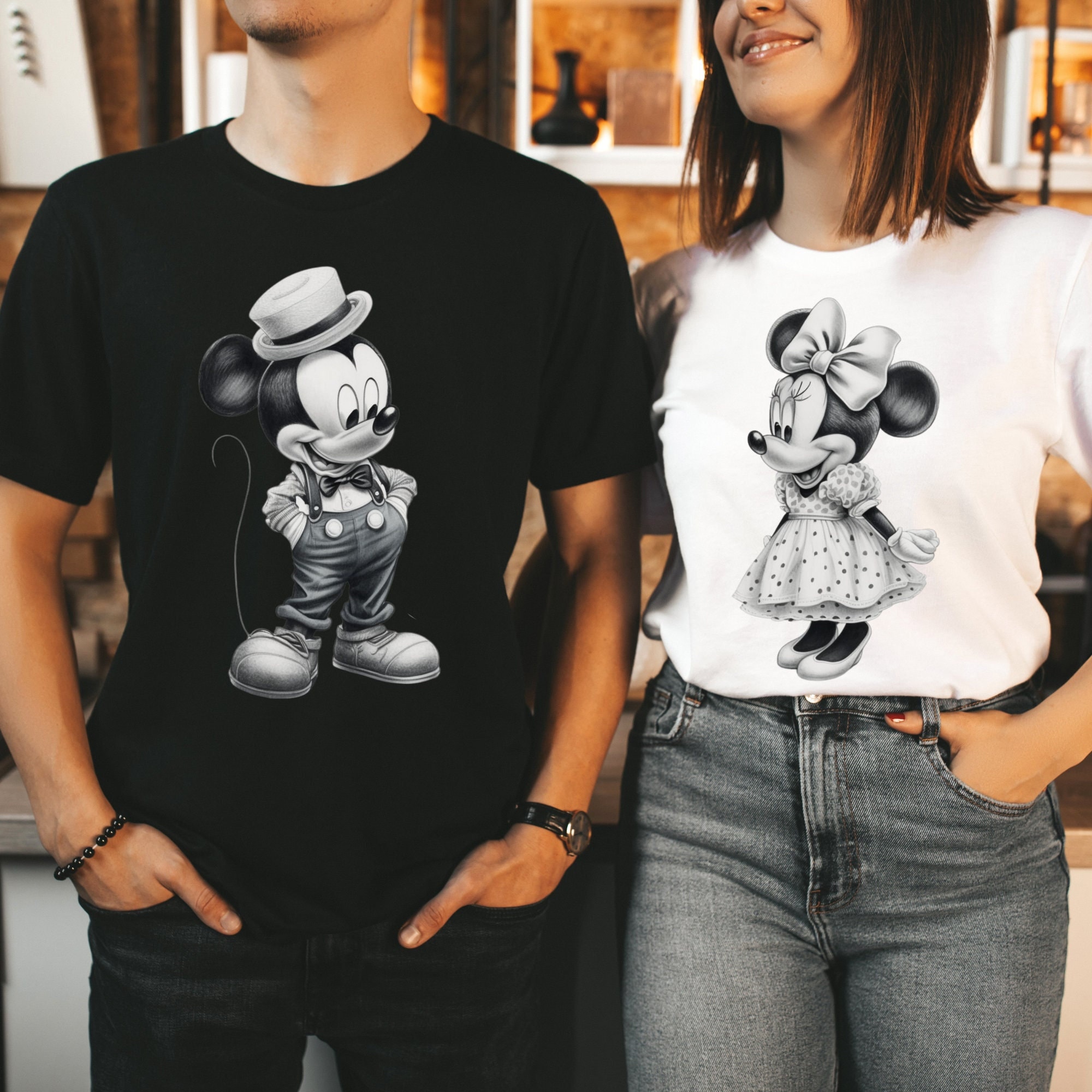 Mickey And Minnie Couple Shirts Holding Hands