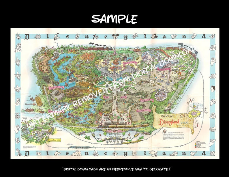 Disneyland Attraction Posters - Vintage 1962 Anaheim USA Park Map 20X30 ...