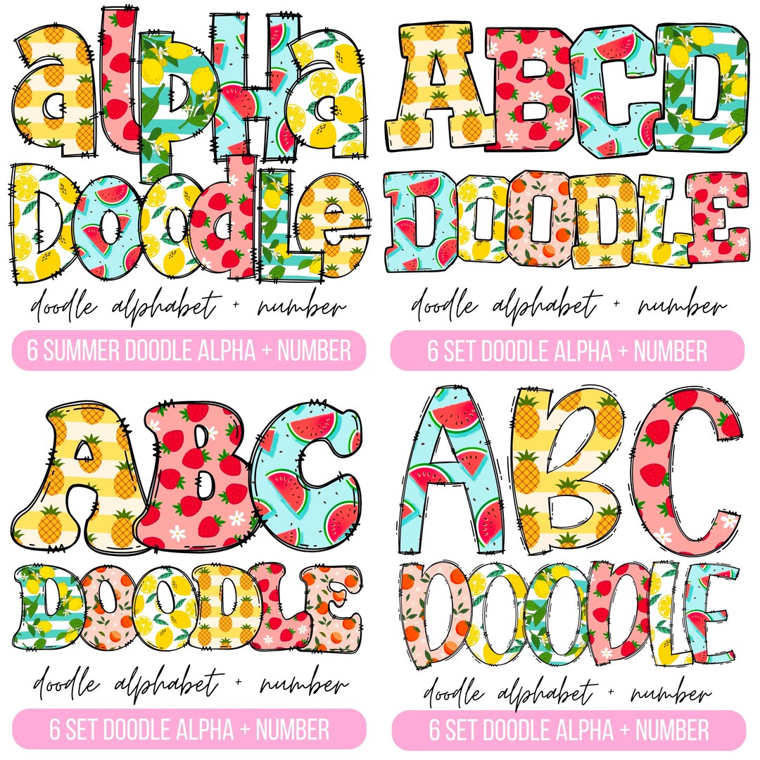 Summer Alphabet Letters PNG Bundle, Summer Clipart Png, Fruit Doodle ...