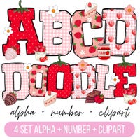 Strawberry Patch Doodle Alphabet Letters Sublimation Clipart PNG ...