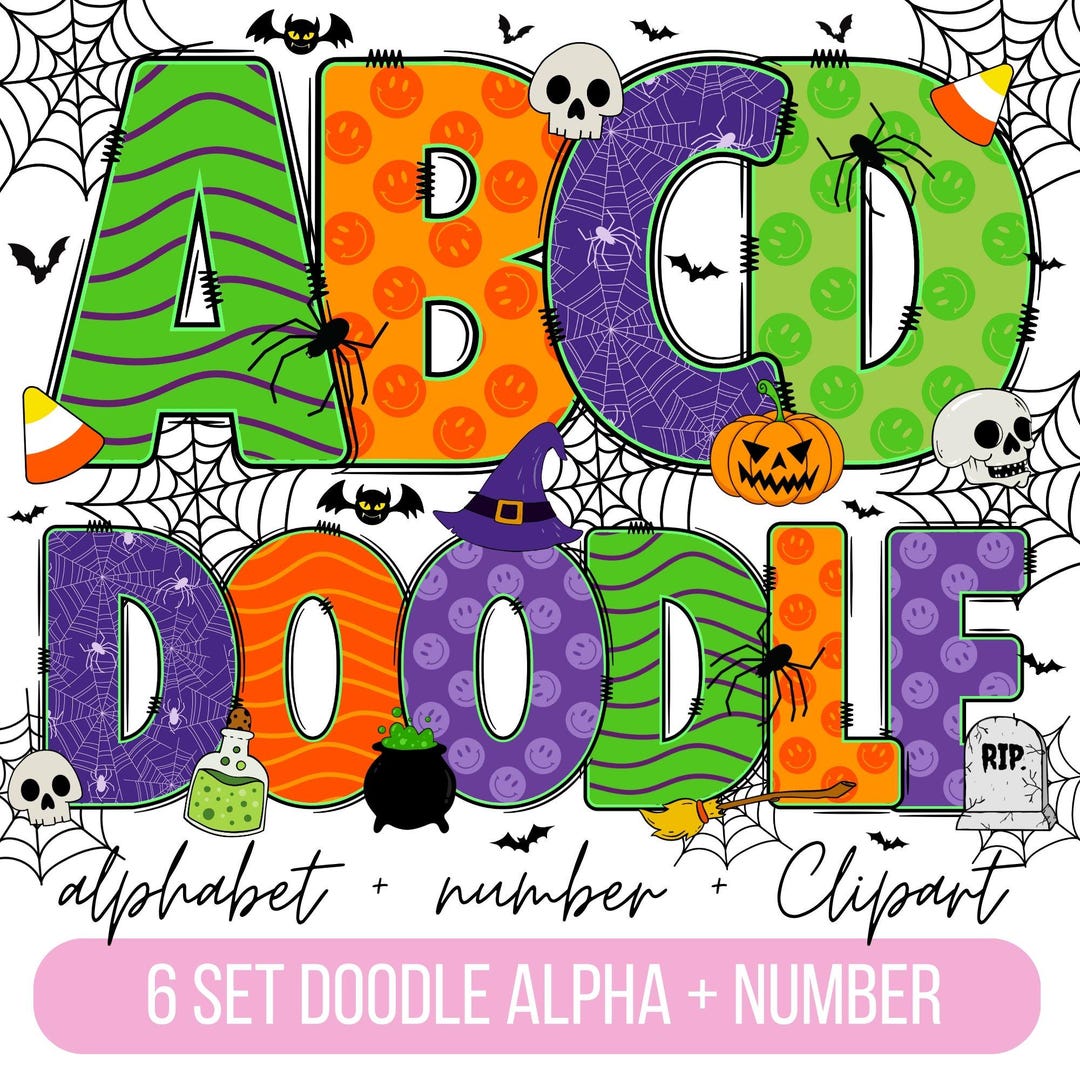 Halloween Trick or Treat Doodle Alphabet Bundle, Halloween PNG Letters ...