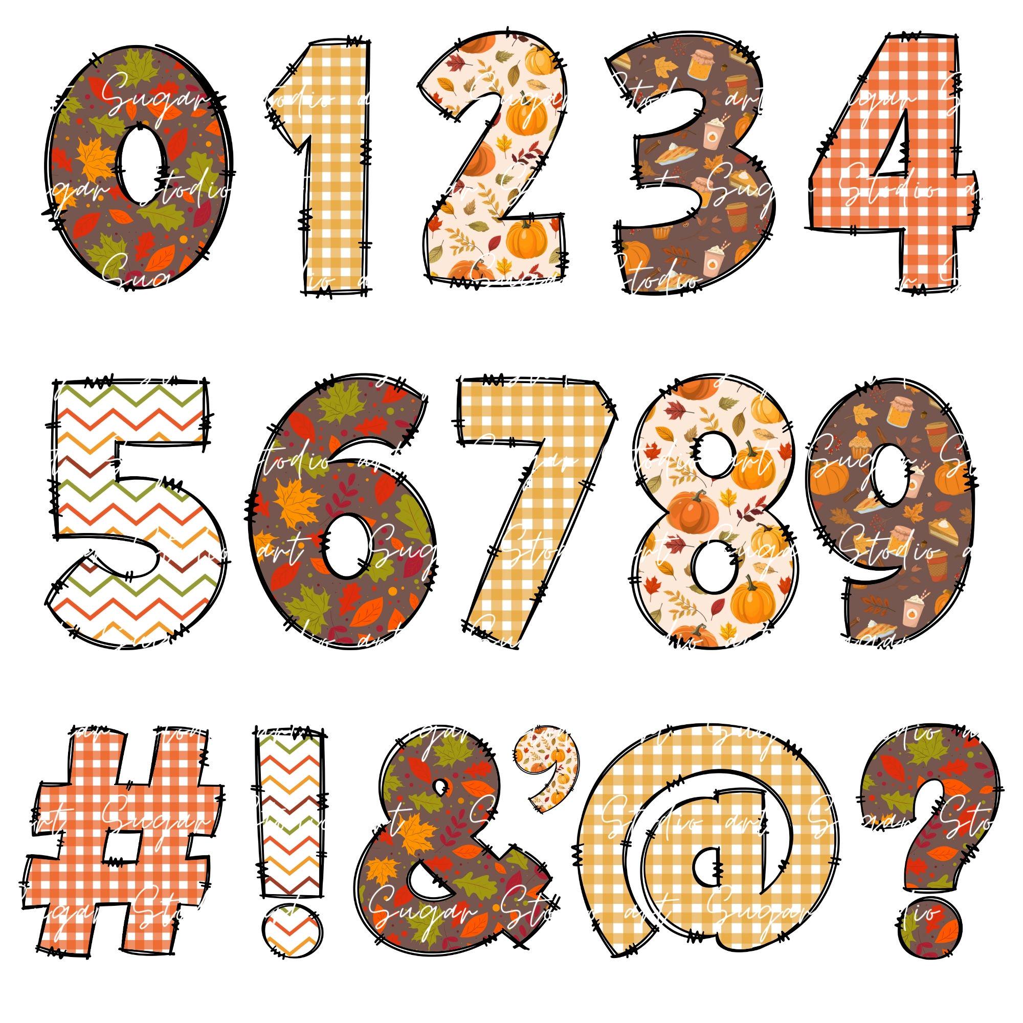 Thanksgiving Doodle Alphabet Bundle, Autumn PNG Letters, Numbers ...