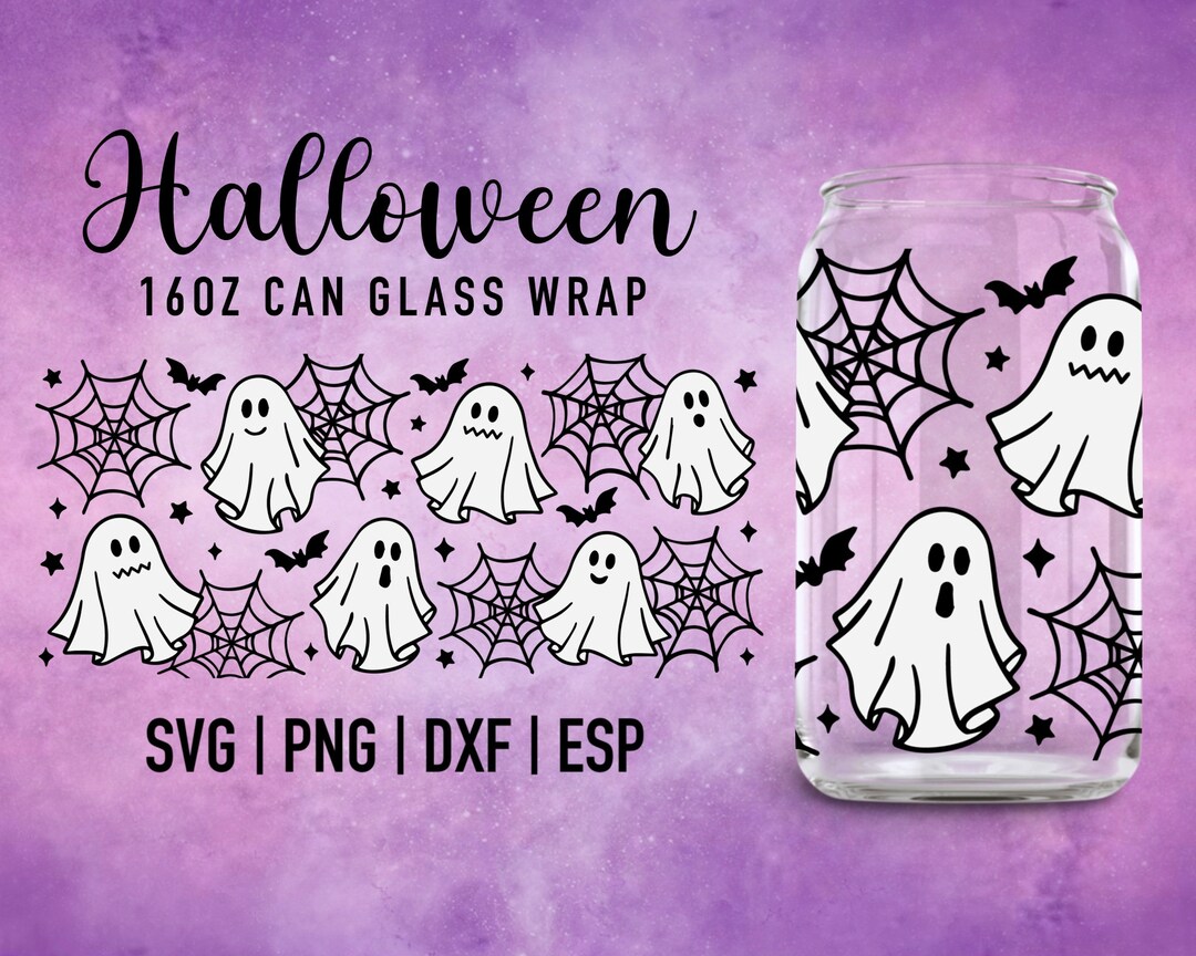 Ghost Libbey Glass Svg, 16oz Glass Can Wrap, Cute Ghost Glass Can Svg ...
