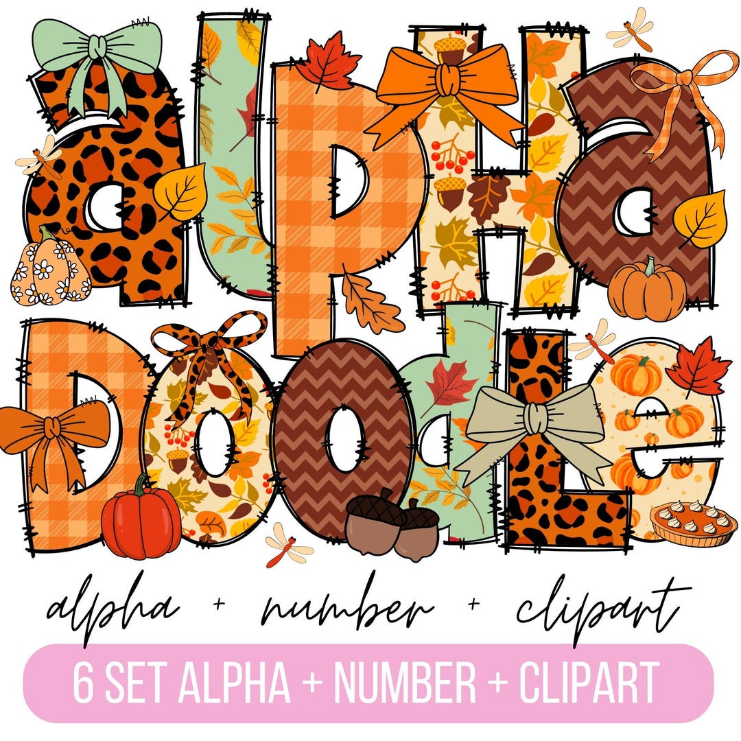 Preppy Fall Doodle Alphabet Bundle, Fall PNG Letters, Numbers ...