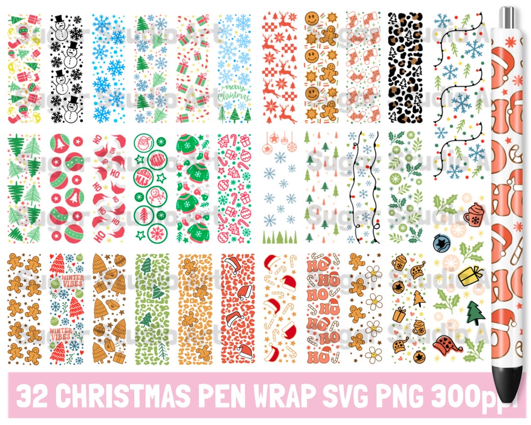 32 Christmas Pen Wrap Bundle, Pen Wraps Svg, Christmas Svg, Winter Pen ...