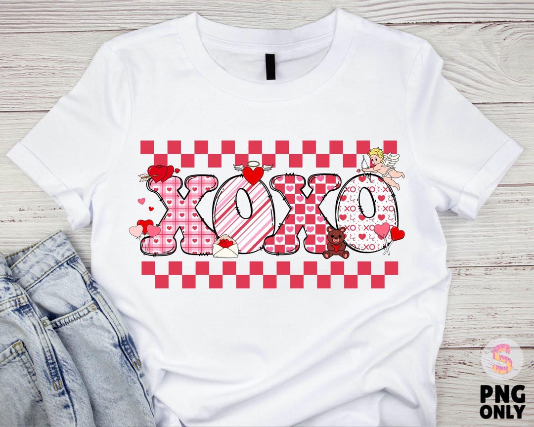 Preppy XOXO Valentine Png, Pink & Red Heart Coquette Design, Cute ...