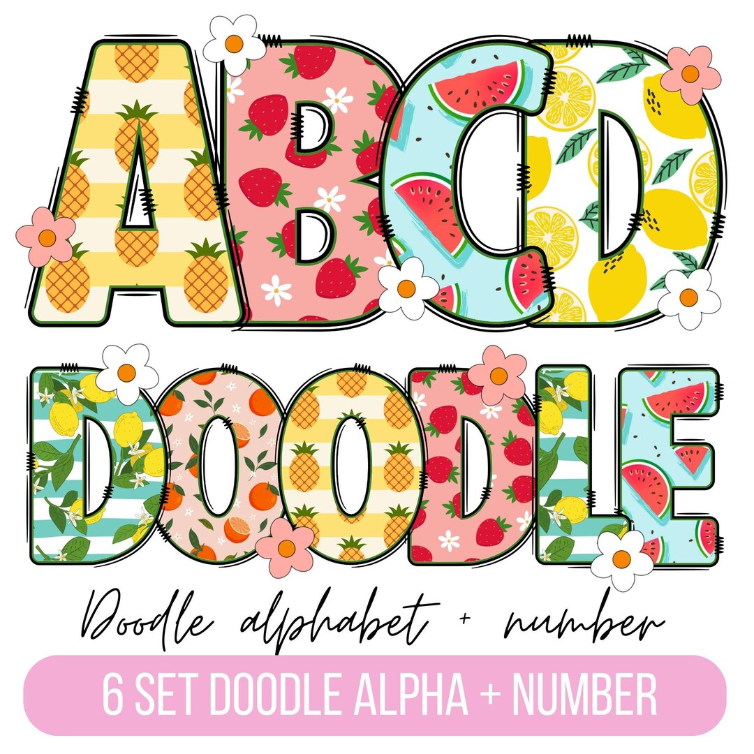 Summer Alphabet Letters PNG Bundle, Summer Clipart Png, Fruit Doodle ...
