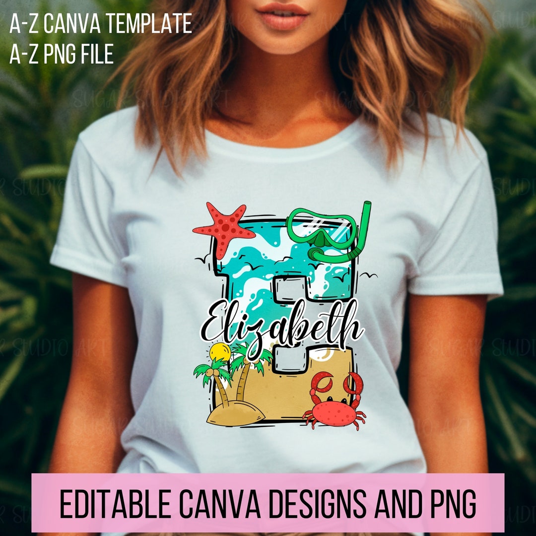 Beach Doodle Letters PNG, Add Your Own Name, CANVA Template ...