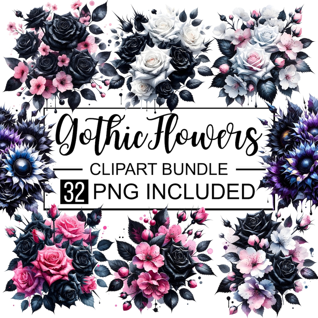 Watercolor Gothic Floral Clipart, Magical Gothic Flowers Clip Art, Dark ...