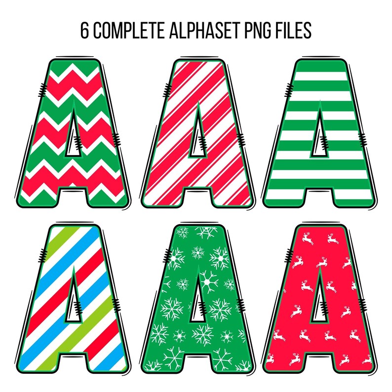 Christmas Doodle Alphabet Bundle, Santa PNG Letters, Numbers ...