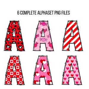 Valentine Doodle Letters V2, Valentines Alphabet PNG, Valentines Day ...