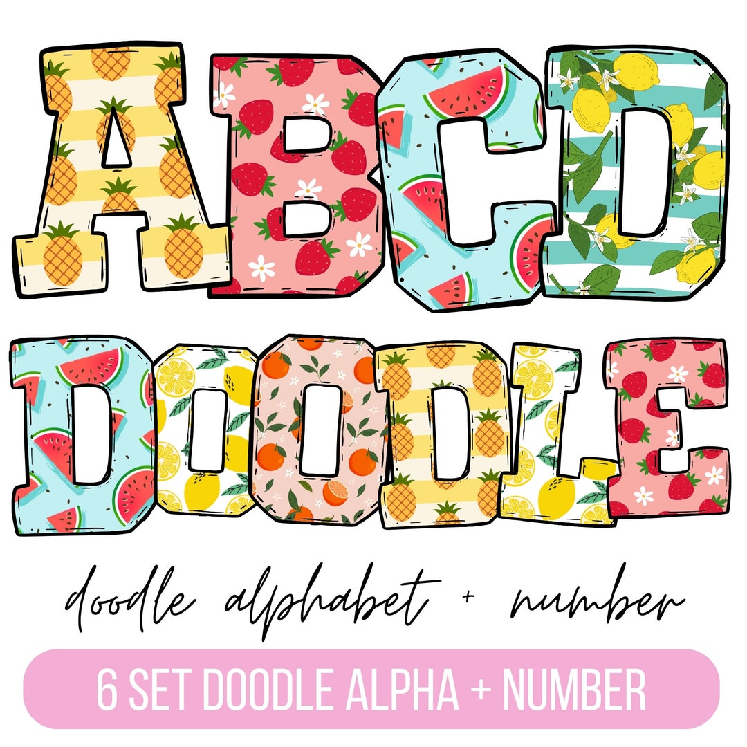 Summer Alphabet Letters PNG Bundle, Summer Clipart Png, Fruit Doodle ...