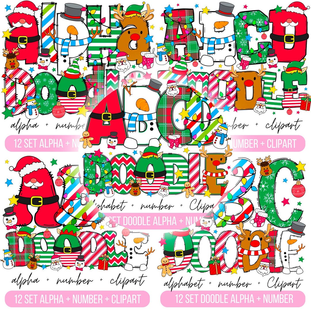 Pack5 Christmas Alphabet PNG Christmas Letters Numbers Clipart Santa ...
