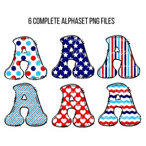 Patriotic Doodle Alphabet Bundle, 4th of July PNG Letters, Numbers ...