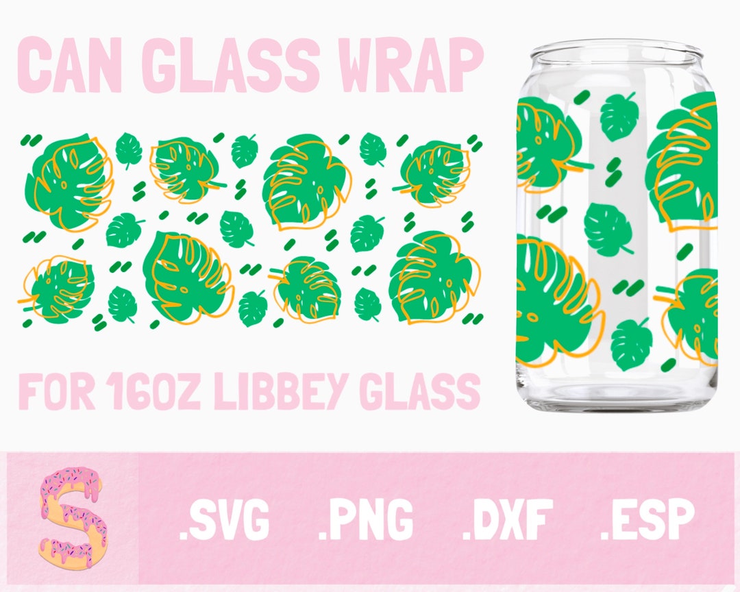 Monstera Svg 16oz Glass Can Cutfile, Svg Dxf Png Files Digital Download ...