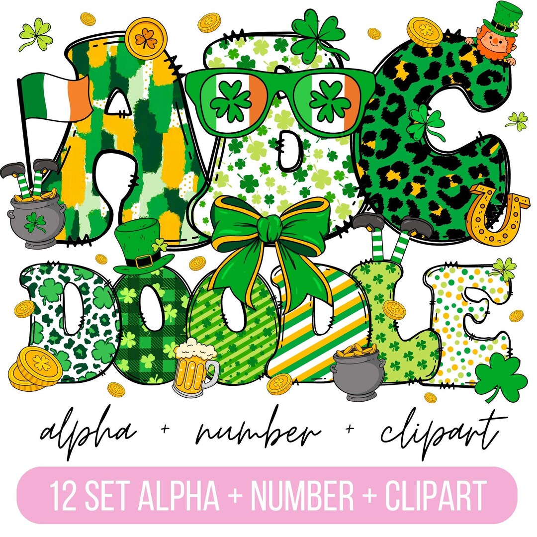 St.patrick Doodle Letters, Clover Alphabet PNG, St.patrick Day Clipart ...