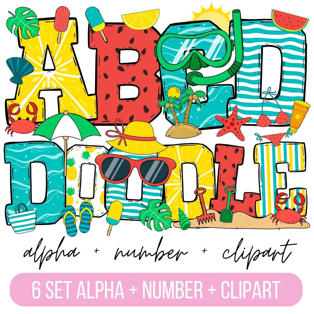 Summer Alphabet Letters PNG Bundle, Summer Clipart Png, Beach Doodle ...