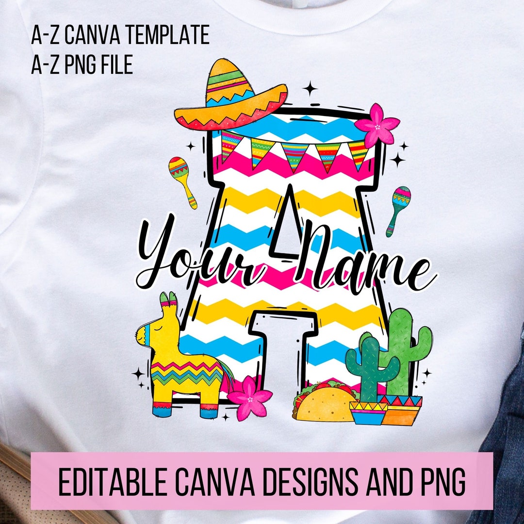 Cinco De Mayo Doodle Letter PNG, Add Your Own Name, CANVA Template ...