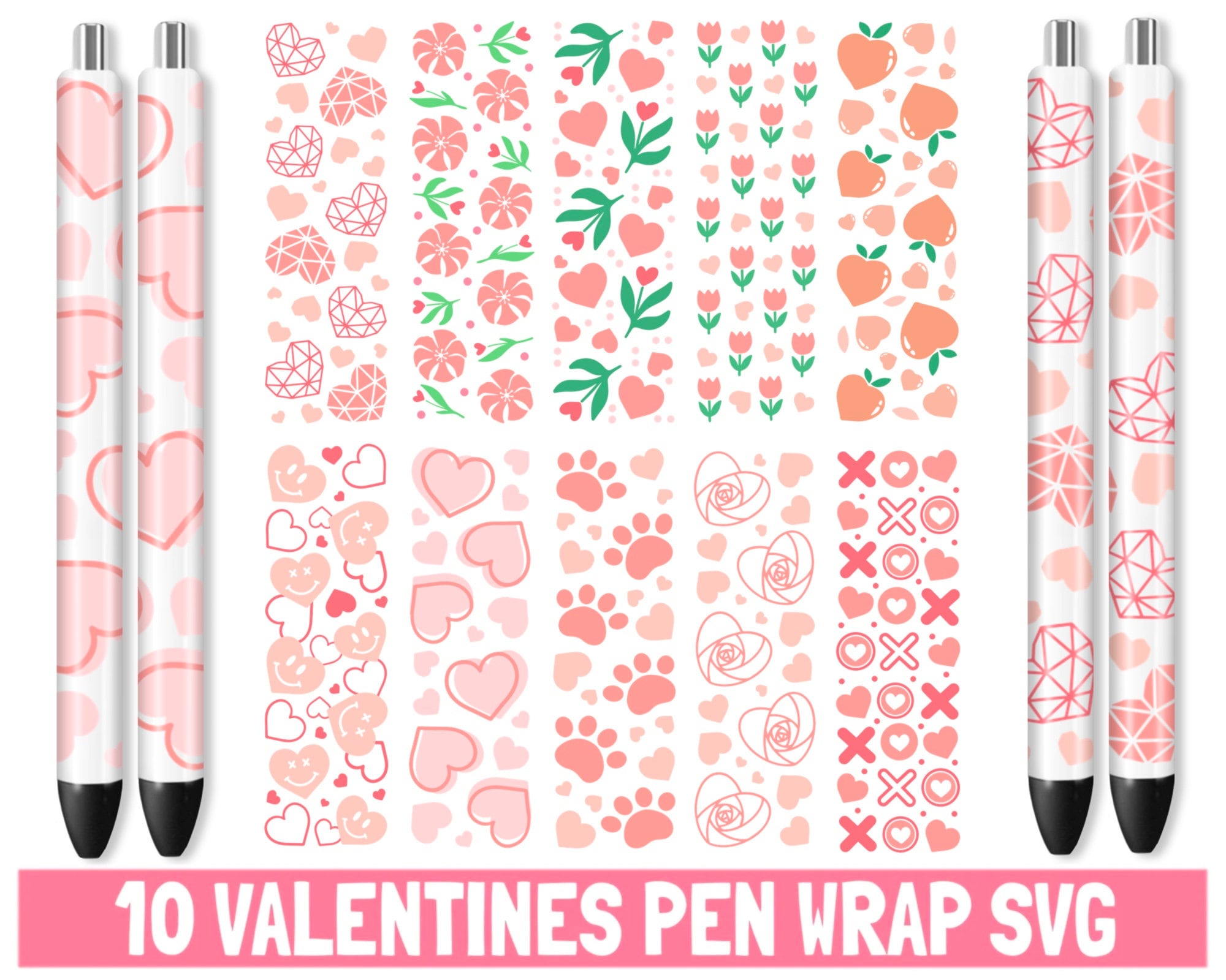 40 Valentine Pen Wrap Bundle Lip Kiss Pen Wraps Svg - Etsy