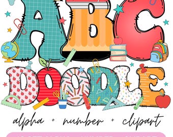 School Teacher Doodle Alphabet Bundle, Teacher PNG Letters, Numbers ...