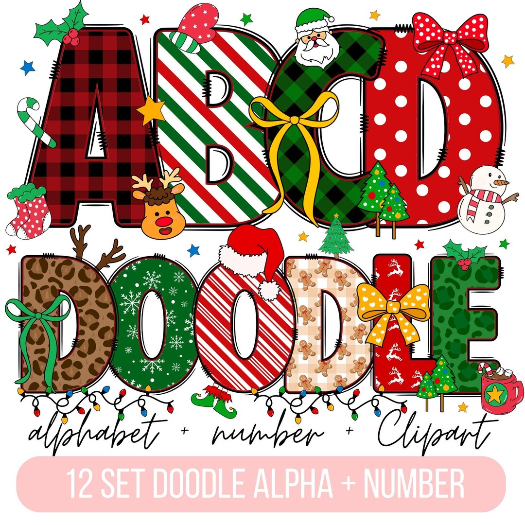 Christmas Letters Doodle Alphabet PNG Bundle | Holiday Clipart for ...