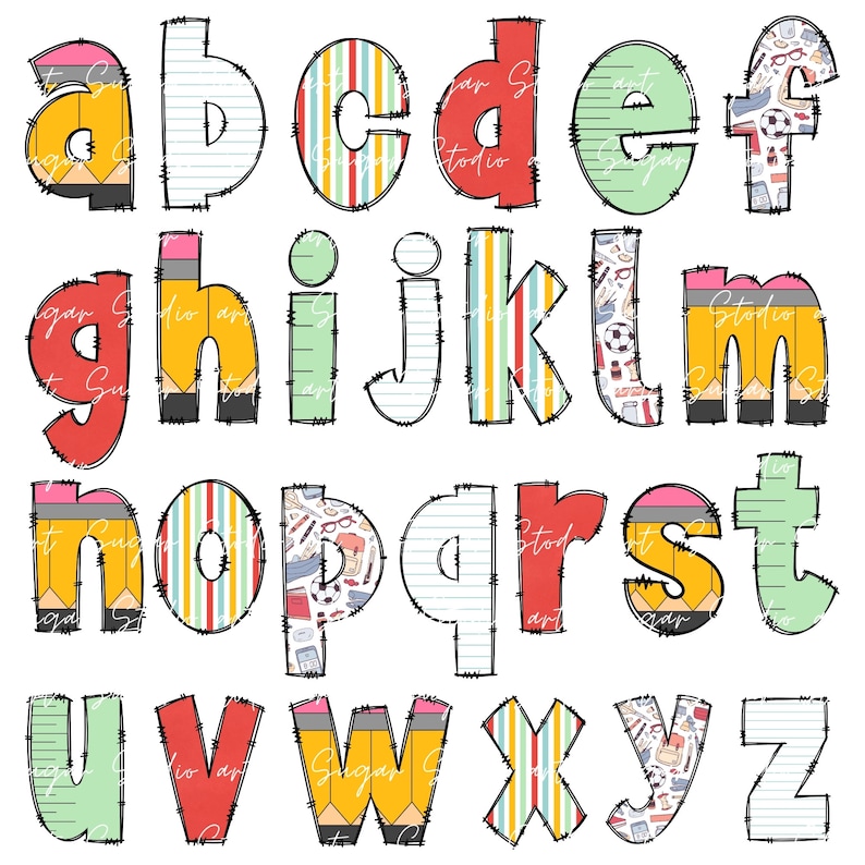School Teacher Doodle Alphabet Bundle, Teacher PNG Letters, Numbers ...