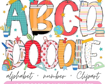 School Teacher Doodle Alphabet Bundle, Teacher PNG Letters, Numbers ...