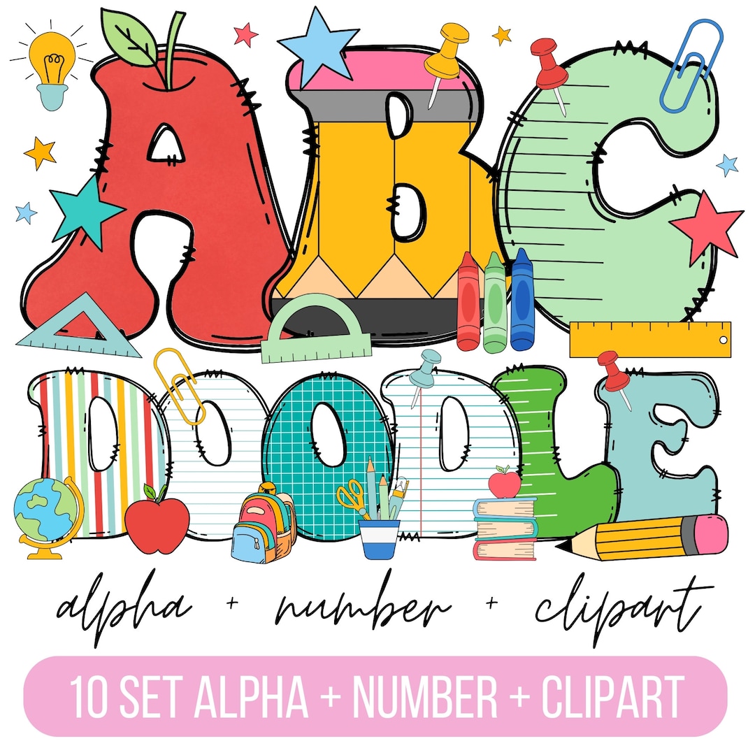 School Teacher Doodle Alphabet Bundle, Teacher PNG Letters, Numbers ...