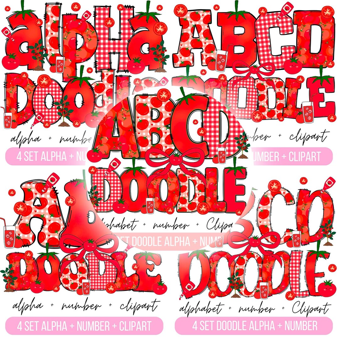 Pack5 Tomato Doodle Alphabet Bundle, Tomato Festival PNG Letters ...