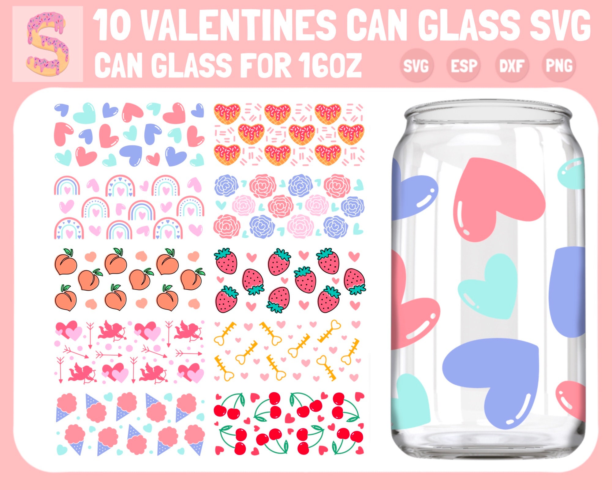 Valentine's Day Glass Can SVG Bundle, Valentine Coffee Glass Wrap Svg ...