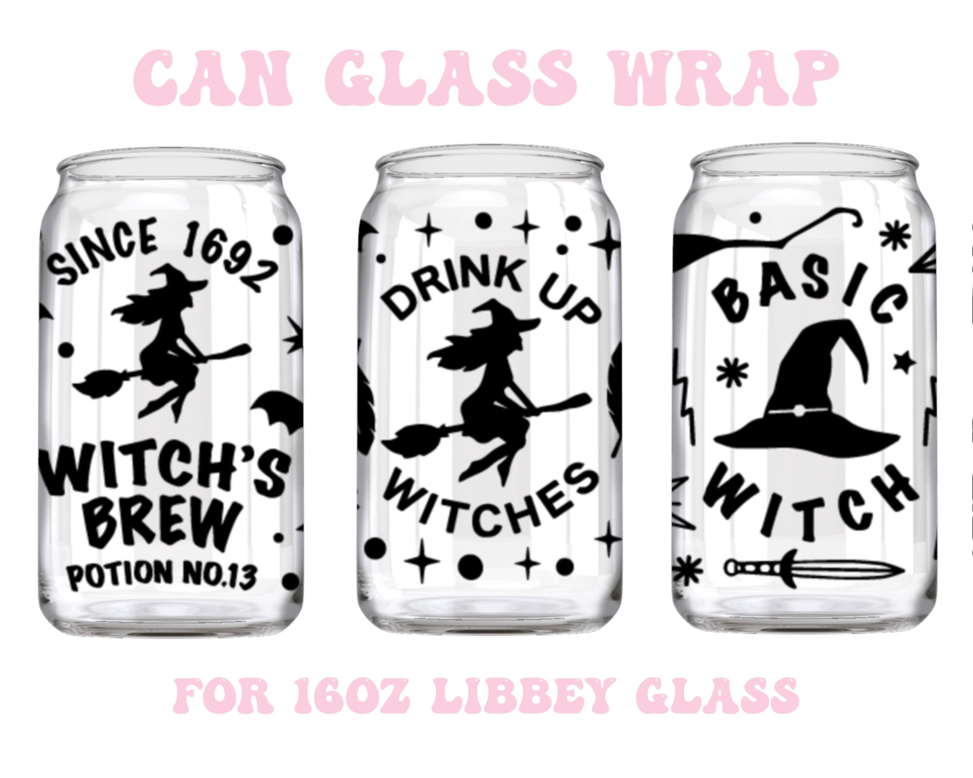 Halloween Can Glass Svg Bundle, 16oz Libbey Full Wrap Svg, Halloween ...
