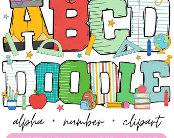 School Teacher Doodle Alphabet Bundle, Teacher PNG Letters, Numbers ...