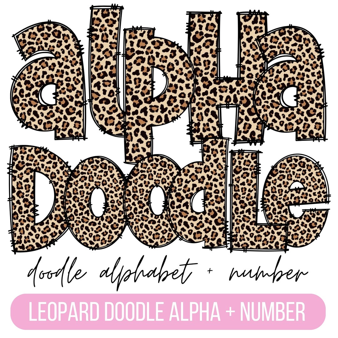 Leopard Print Doodle Alphabet Bundle, Cheetah PNG, Numbers ...