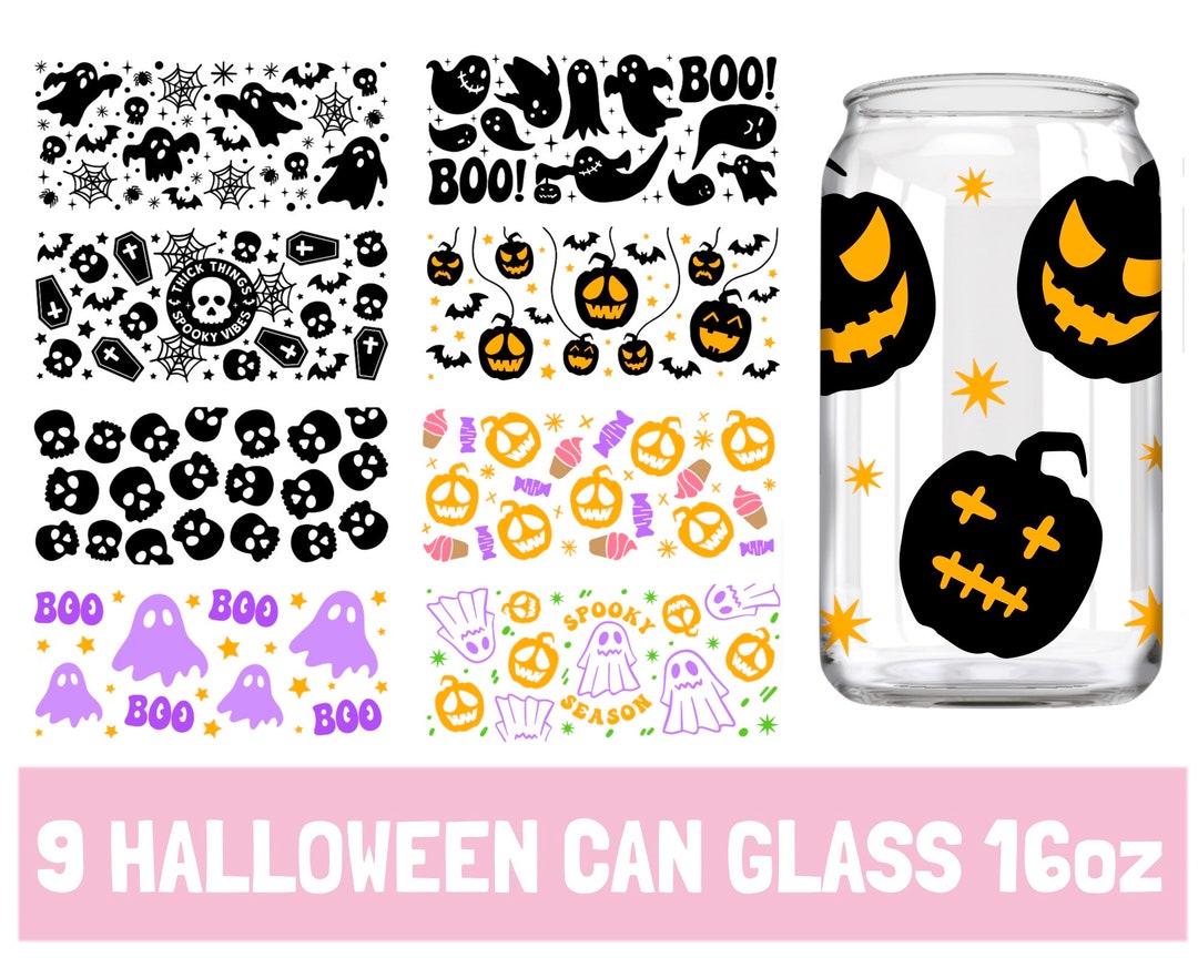 Halloween Can Glass Svg Bundle, 16oz Libbey Full Wrap Svg, Halloween ...
