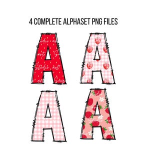 Strawberry Doodle Alphabet Bundle, Summer Fruits PNG Letters, Numbers ...